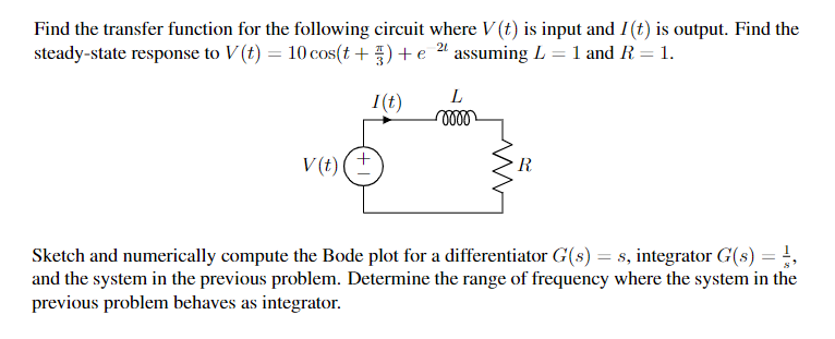 Solved Find the transfer function for the following circuit | Chegg.com