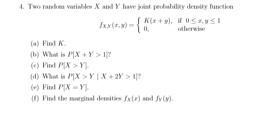 Solved 4. Two random variables X and Y have joint | Chegg.com