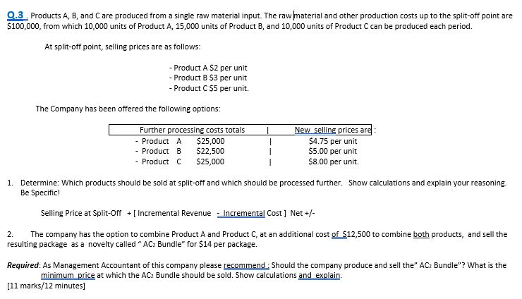Solved 9.3. Products A, B, and Care produced from a single | Chegg.com