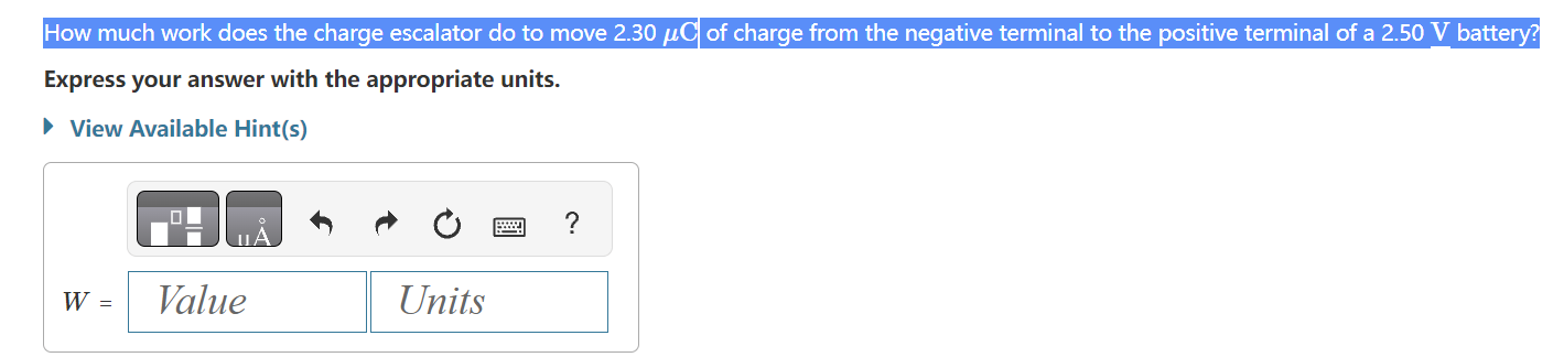 Solved How much work does the charge escalator do to move | Chegg.com