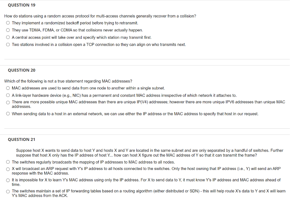 Solved QUESTION 19 How do stations using a random access | Chegg.com
