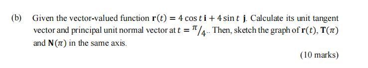 Solved (b) Given the vector-valued function r(t) = 4 cos ti | Chegg.com