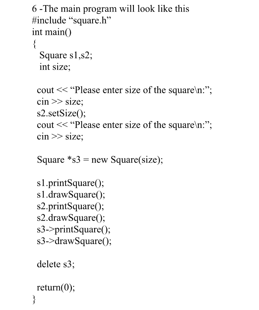 Solved Write a class to implement a square. Below is some | Chegg.com