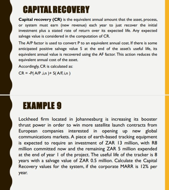 Solved CAPITALRECOVERY Capital recovery (CR) is the | Chegg.com
