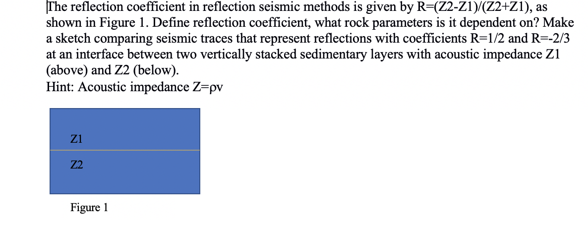 The reflection coefficient in reflection seismic | Chegg.com