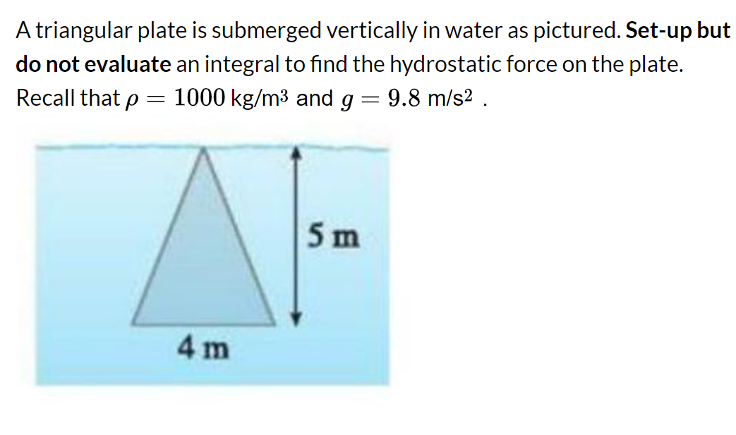 Solved A triangular plate is submerged vertically in water | Chegg.com