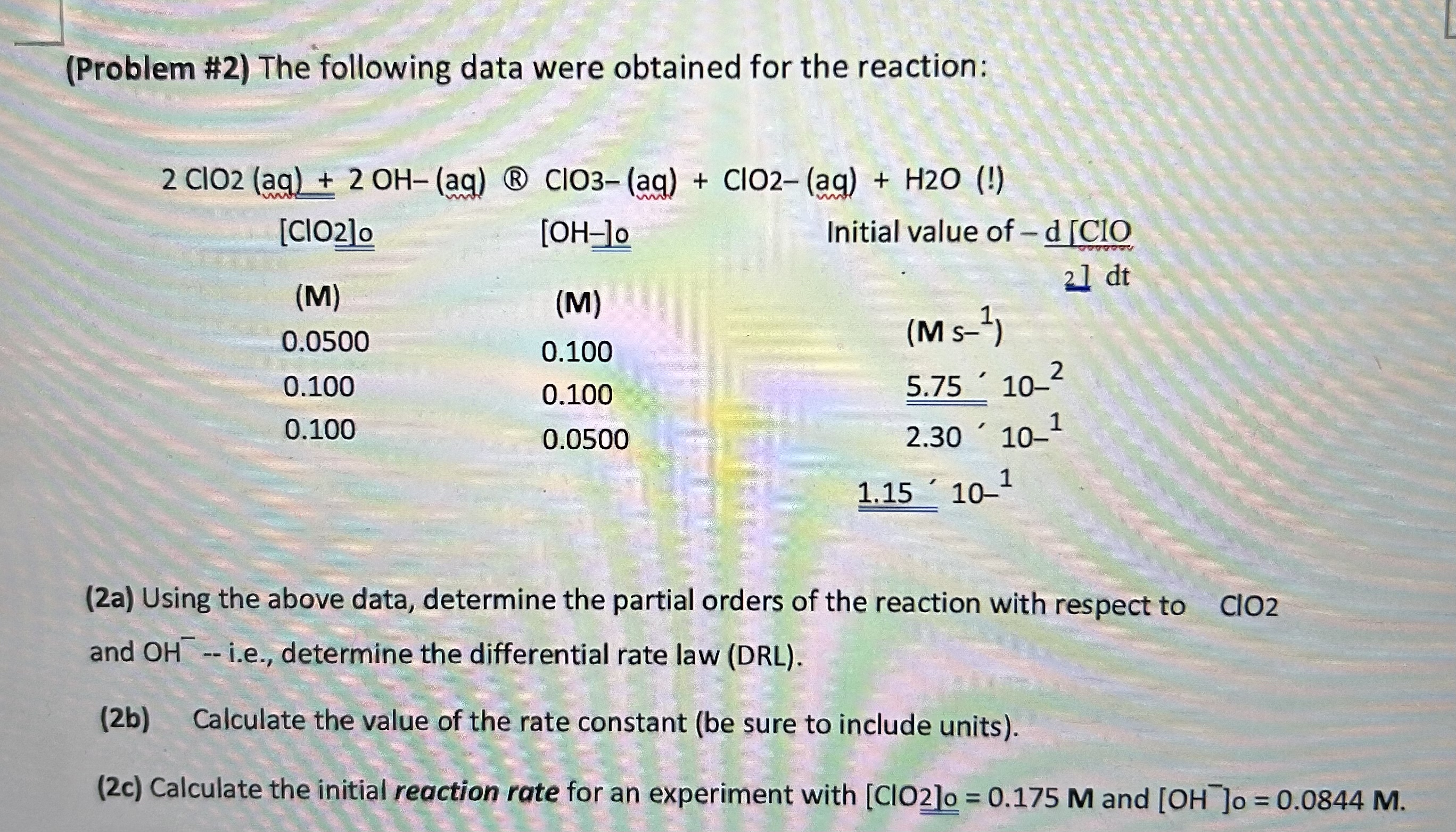 Solved (Problem \#2) The following data were obtained for | Chegg.com