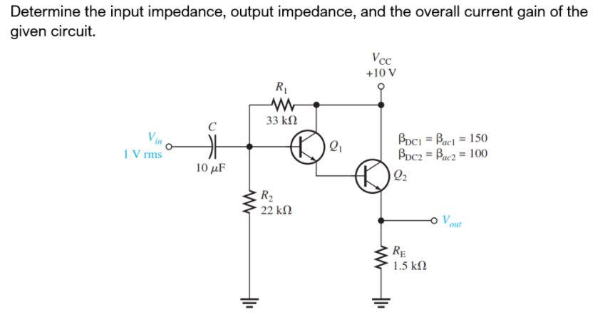 Solved Determine the input impedance, output impedance, and | Chegg.com