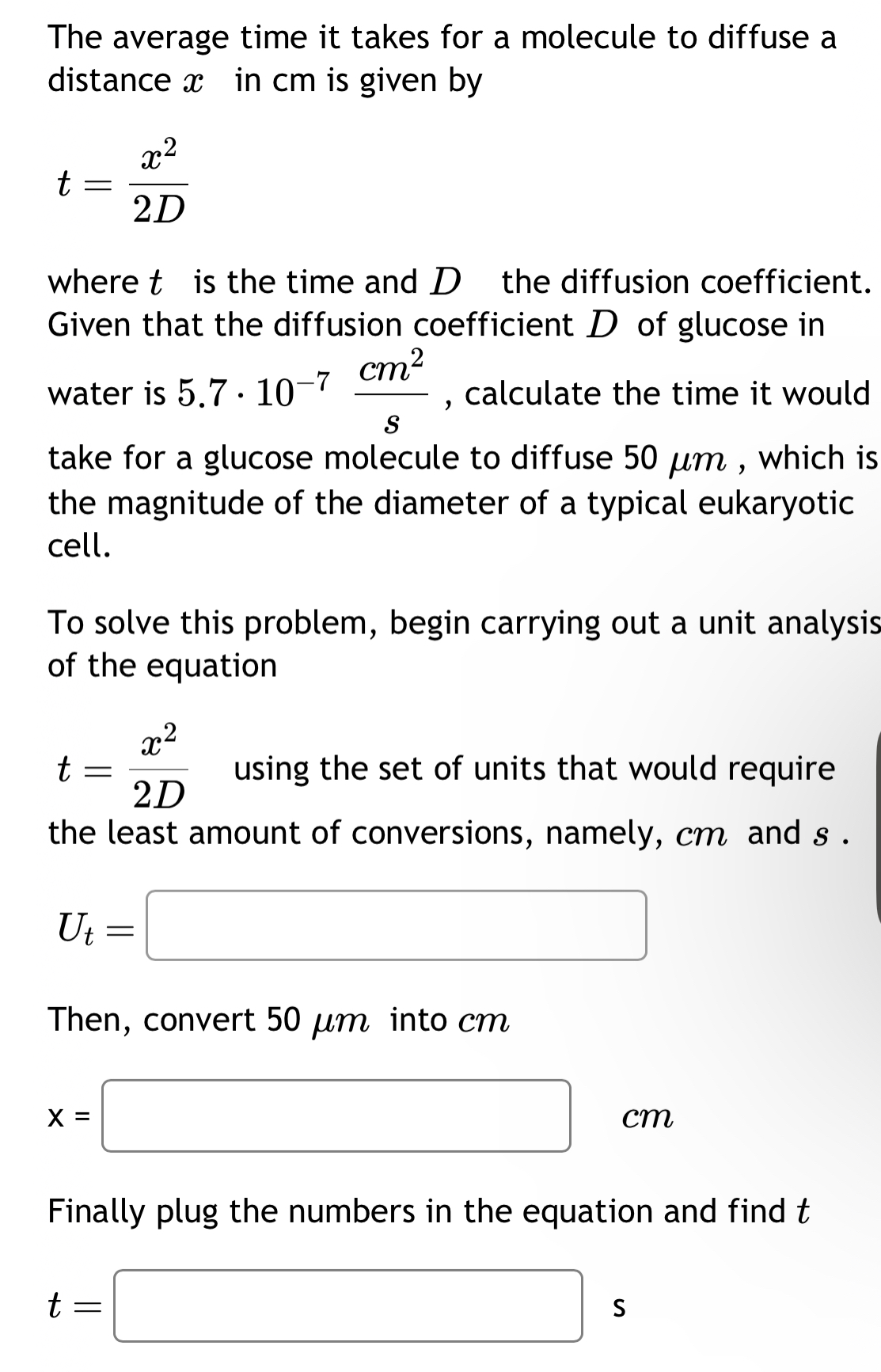 Solved The average time it takes for a molecule to diffuse a | Chegg.com