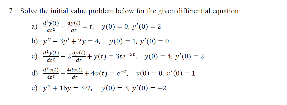 Solved dt2 dt 7. Solve the initial value problem below for | Chegg.com