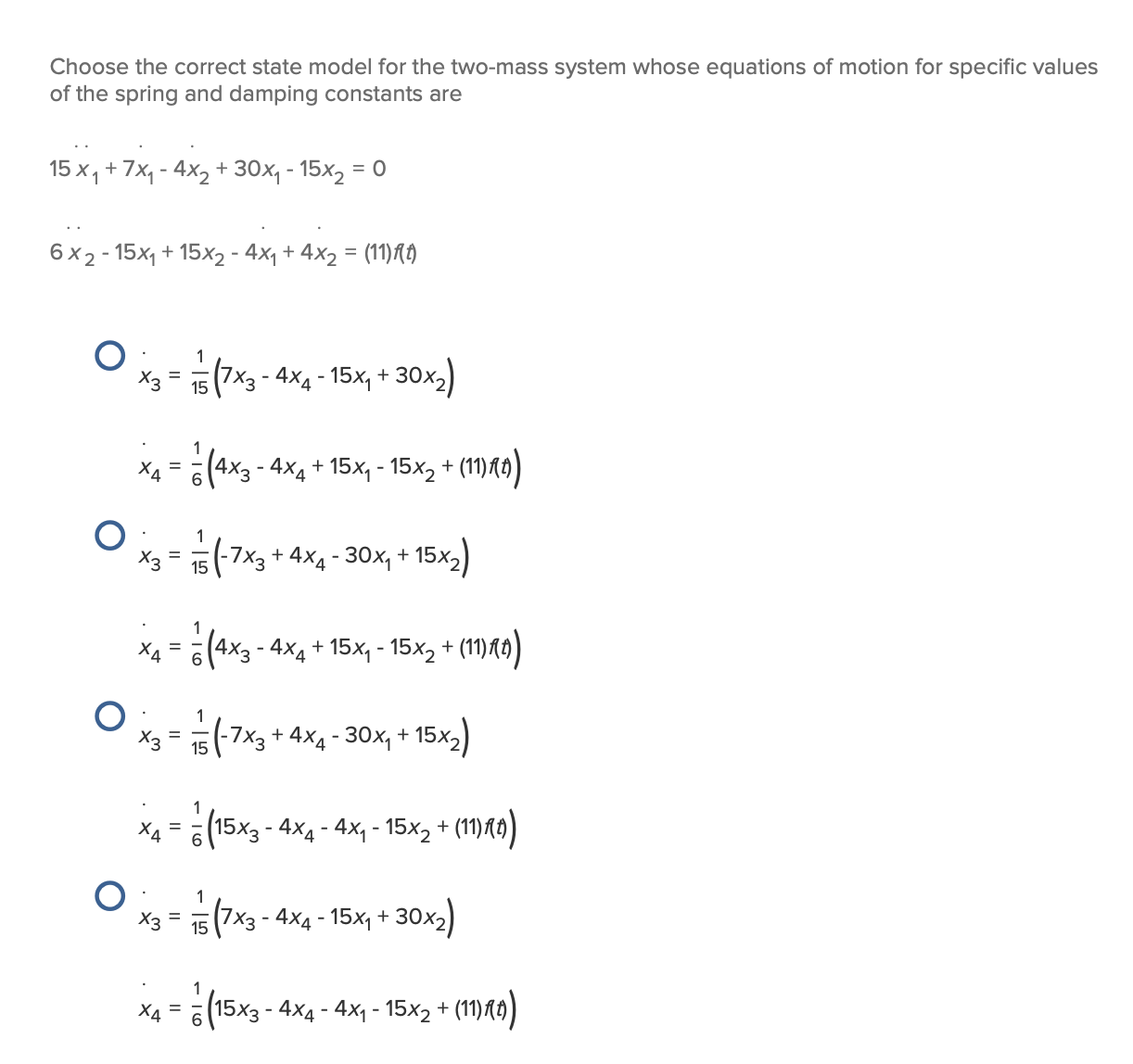 Solved Choose the correct state model for the two-mass | Chegg.com