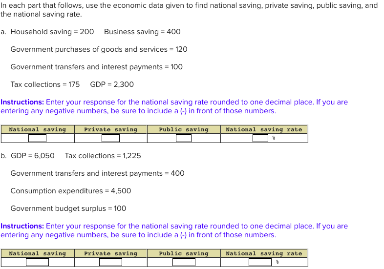 Solved In each part that follows, use the economic data | Chegg.com