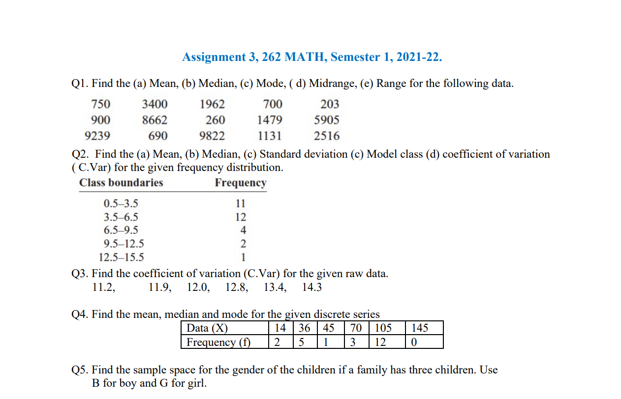 Solved Assignment 3, 262 MATH, Semester 1, 2021-22. Q1. Find | Chegg.com