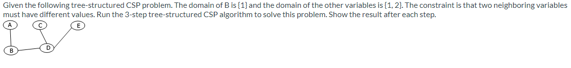 Solved Given the following tree-structured CSP problem. The | Chegg.com