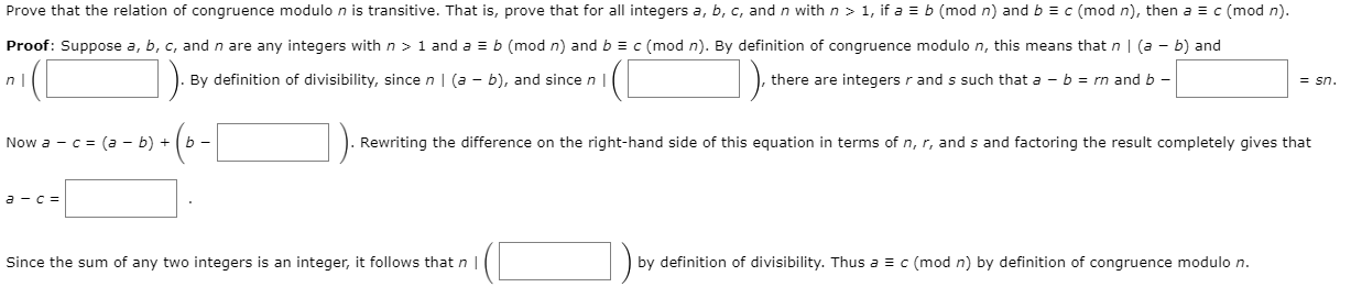 Solved Prove that the relation of congruence modulo n is | Chegg.com