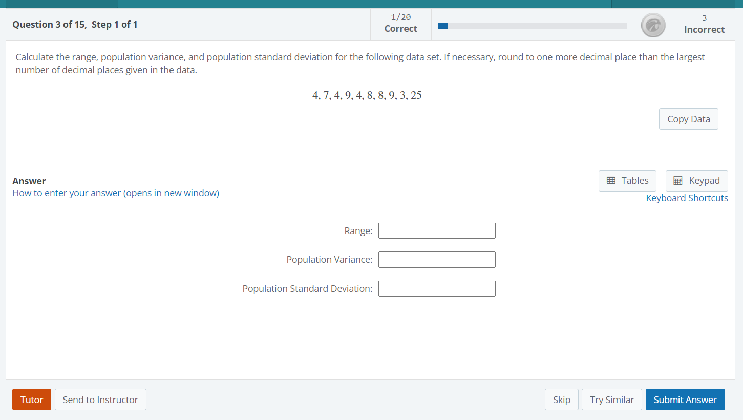 Solved Calculate the range, population variance, and | Chegg.com
