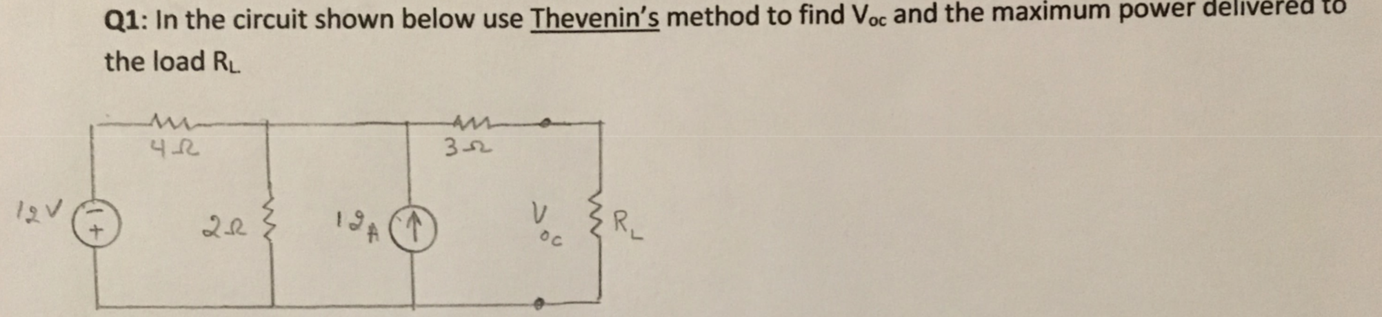 Solved Q1: In the circuit shown below use Thevenin's method | Chegg.com