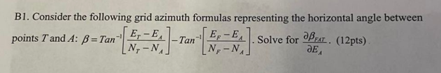 Solved B1. Consider the following grid azimuth formulas | Chegg.com