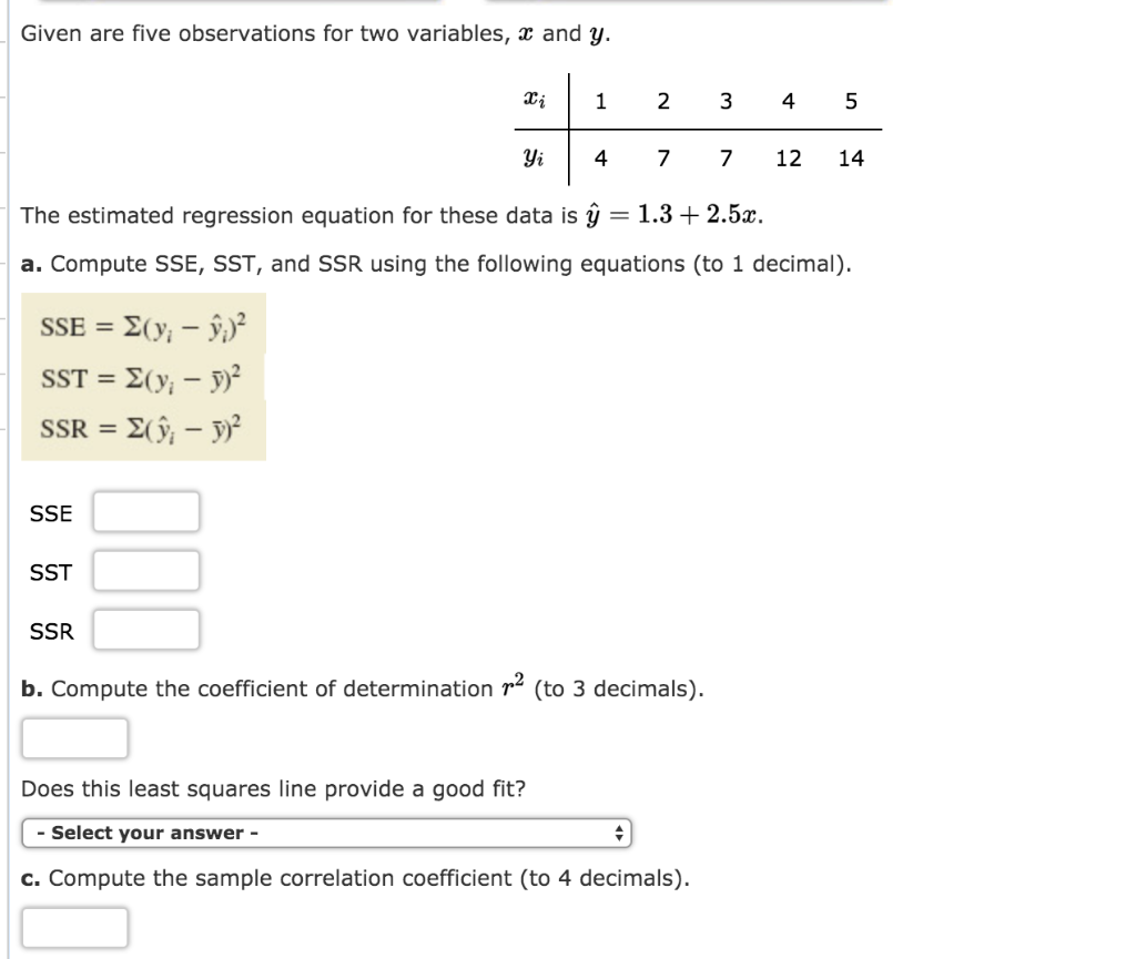 Solved Given are five observations for two variables, x and | Chegg.com