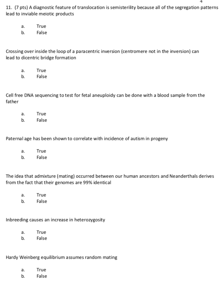 Solved 11. (7 pts) A diagnostic feature of translocation is | Chegg.com