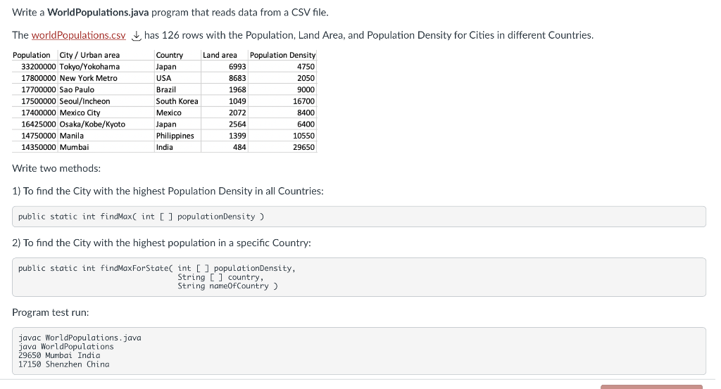 Solved Write a World Populations.java program that reads | Chegg.com