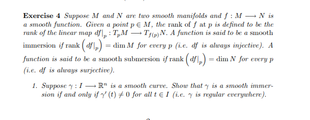 Solved Exercise 4 Suppose M and N are two smooth manifolds | Chegg.com