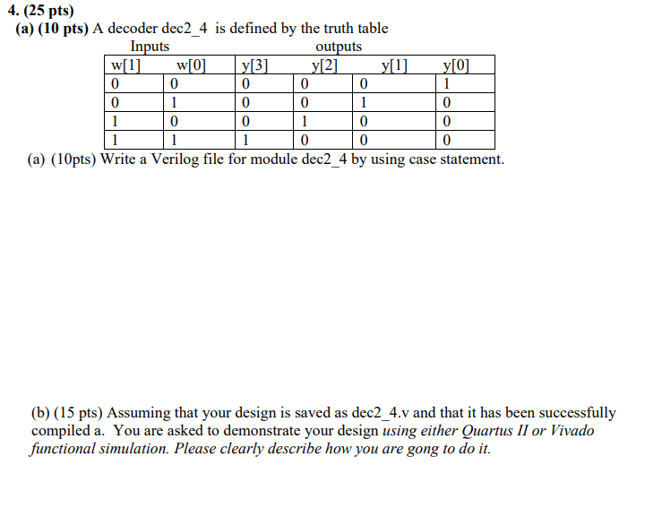 Solved 4. (25 pts) (a) (10 pts) A decoder dec2_4 is defined | Chegg.com