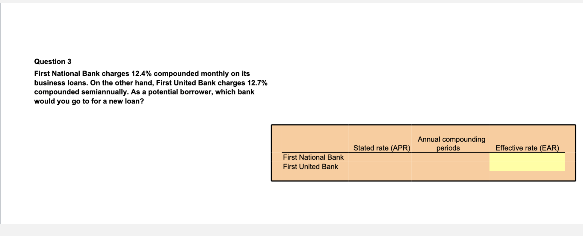 Solved Question 3 First National Bank charges 12.4% | Chegg.com