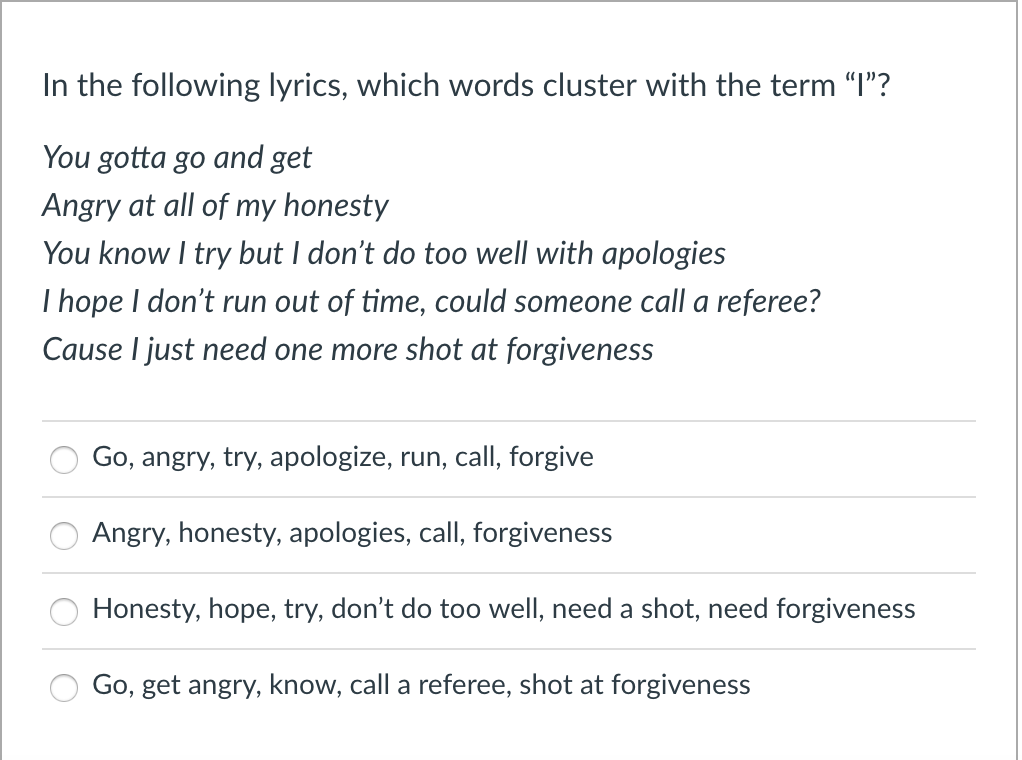 Solved In the following lyrics, which words cluster with the | Chegg.com
