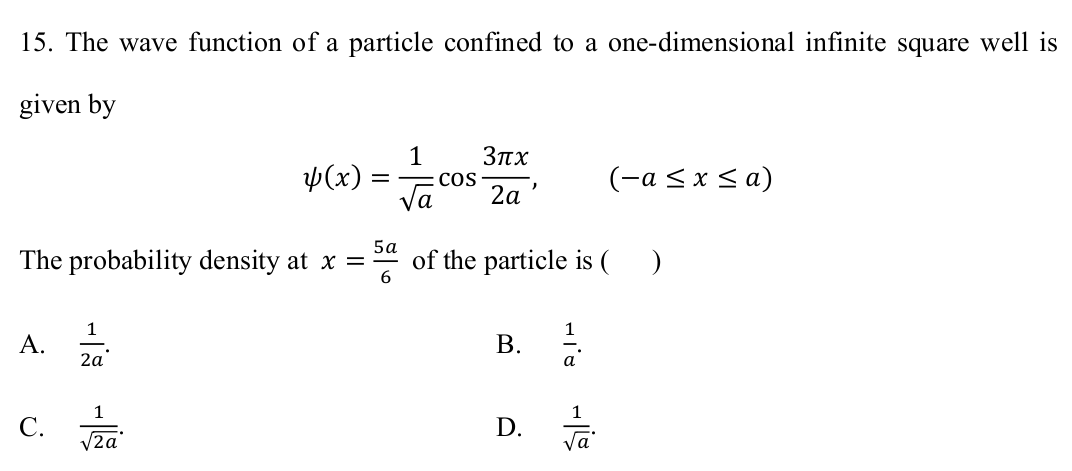 Solved 15 The Wave Function Of A Particle Confined To A