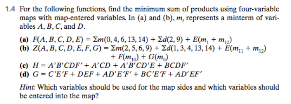 Solved 1 4 For The Following Functions Find The Minimum Sum