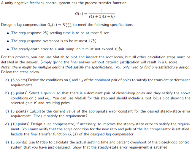 A unity negative feedback control system has the | Chegg.com