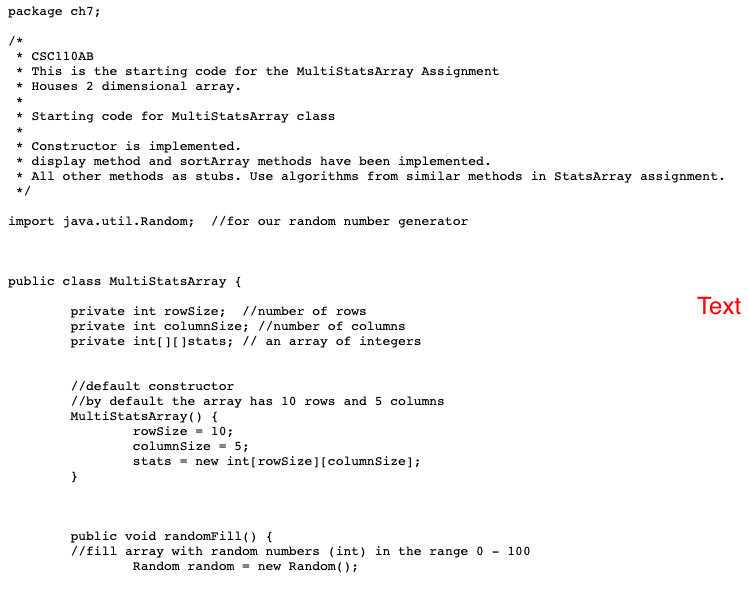 Solved CSC110AB Ch 7 Program 2: MultiStatsArray – using a | Chegg.com