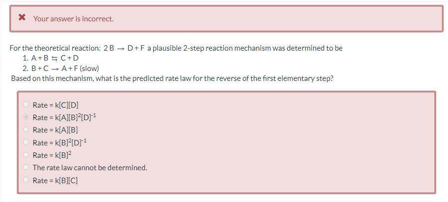Solved For the theoretical reaction: 2 B→D+F a plausible 2 | Chegg.com