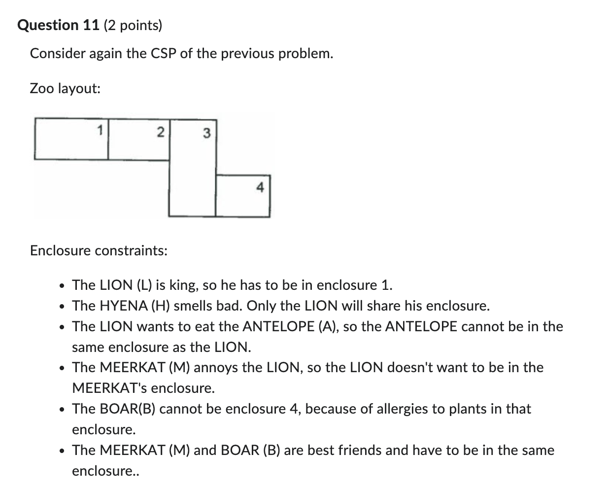 Solved Consider again the CSP of the previous problem. Zoo | Chegg.com