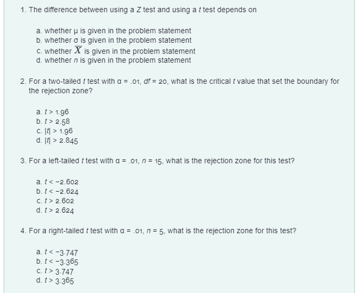 Solved 1. The difference between using a Z test and using a | Chegg.com