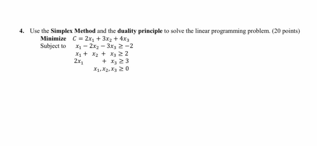 Solved 4. Use the Simplex Method and the duality principle | Chegg.com