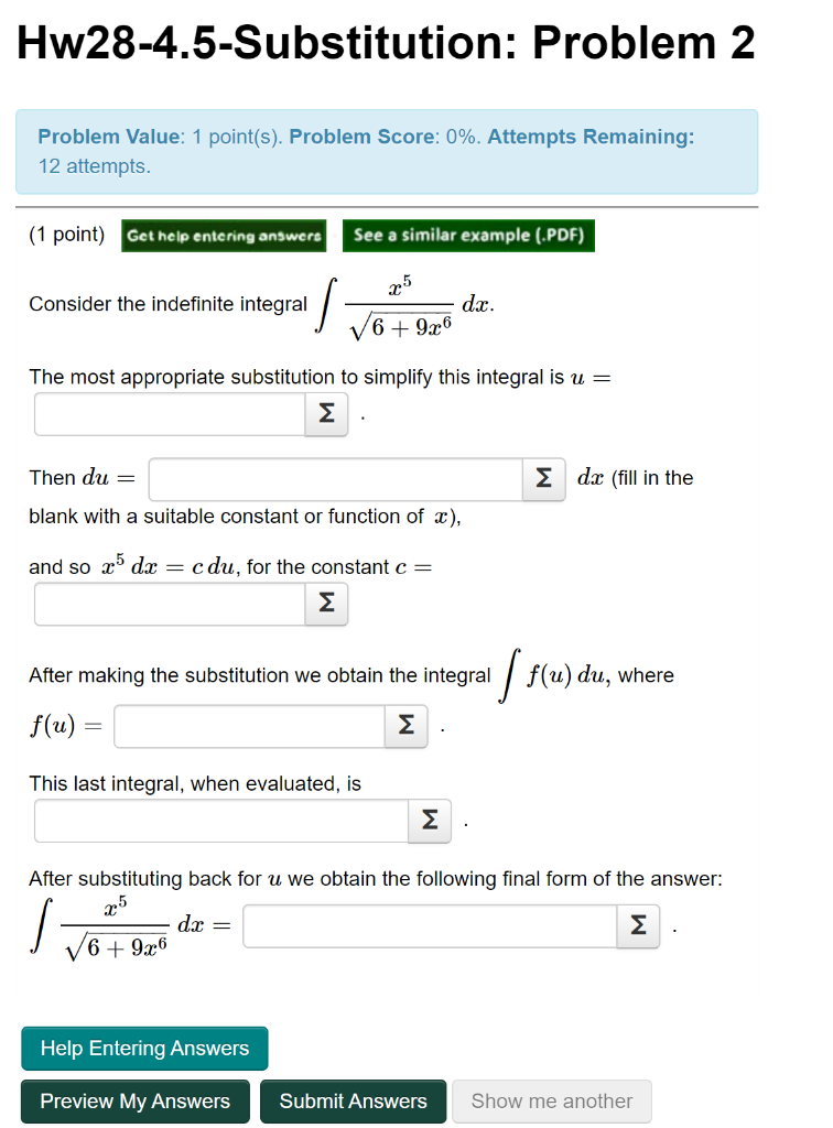 Solved Hw28-4.5-Substitution: Problem 2 Problem Value: 1 | Chegg.com