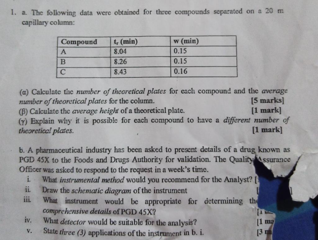 Solved 1. a. The following data were obtained for three | Chegg.com