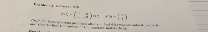 Solved Problem 1. Solve the IVP 13) O) Hint: For homogeneous | Chegg.com