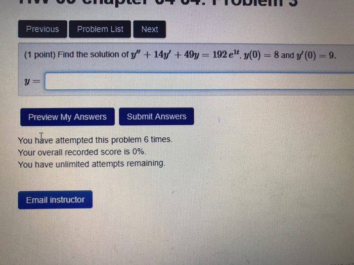 Solved Previous Problem List Next (1 point) Find the | Chegg.com