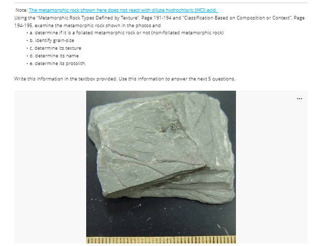 Solved Note: The metamorphic rock shown here does not react | Chegg.com