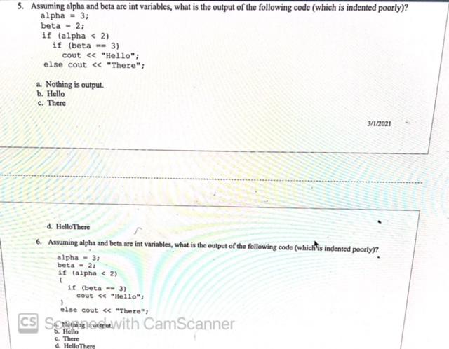 Solved Cosc 1436 Name Quiz If Else Selection Exercises 