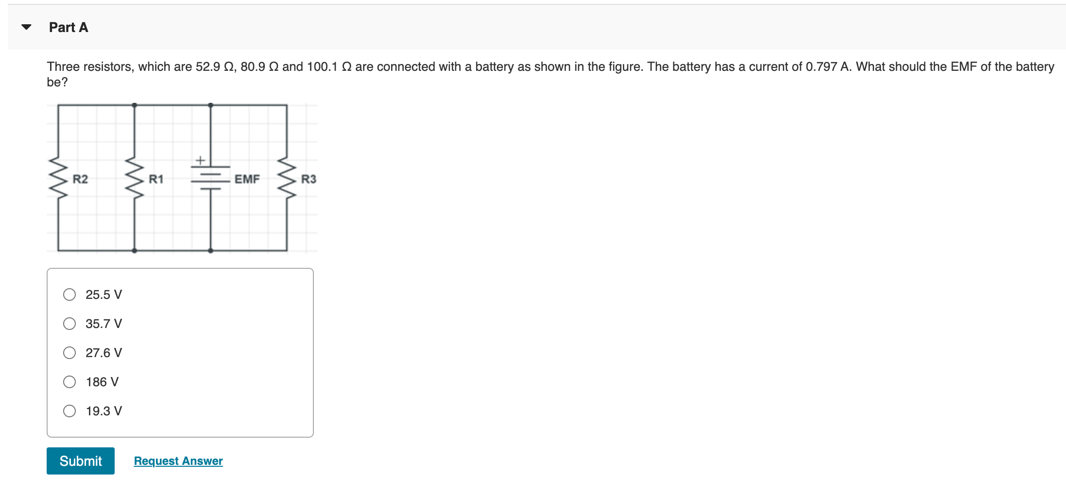 Solved Part A Three resistors, which are 52.9 12, 80.9 12 | Chegg.com