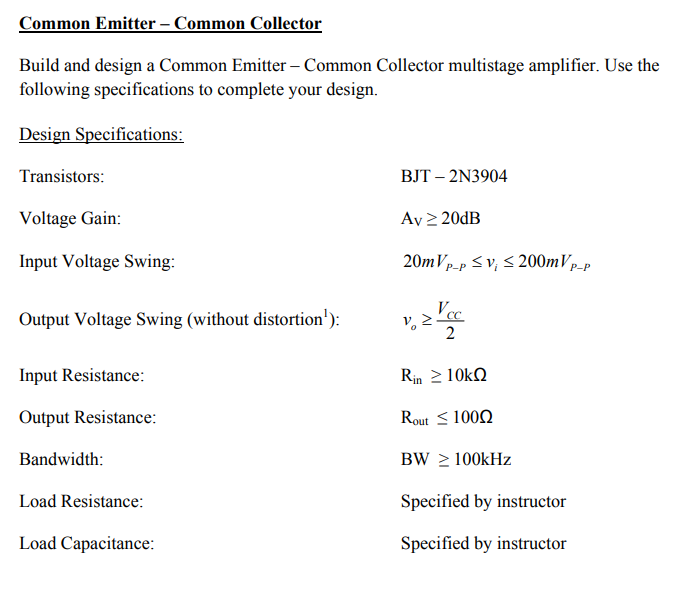 Solved Common Emitter - Common Collector Build and design a | Chegg.com
