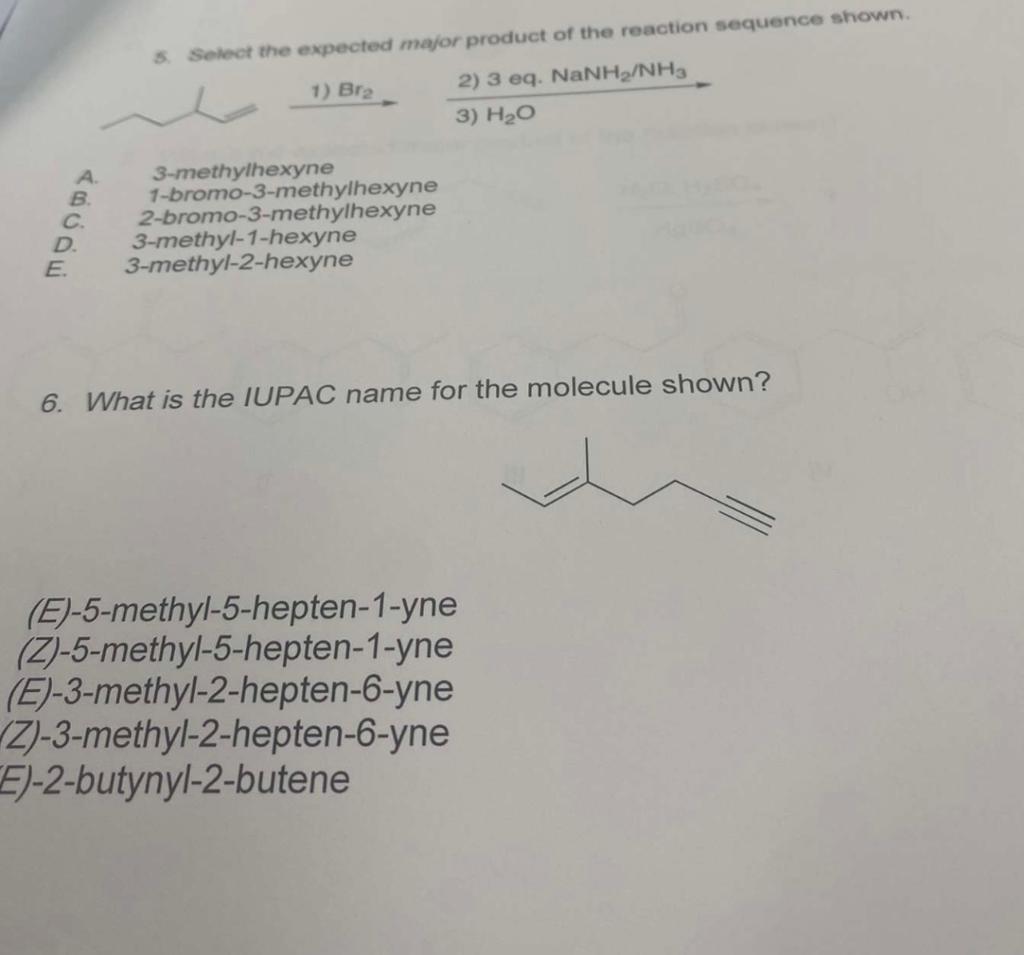 Solved 5. Select the expected major product of the reaction | Chegg.com