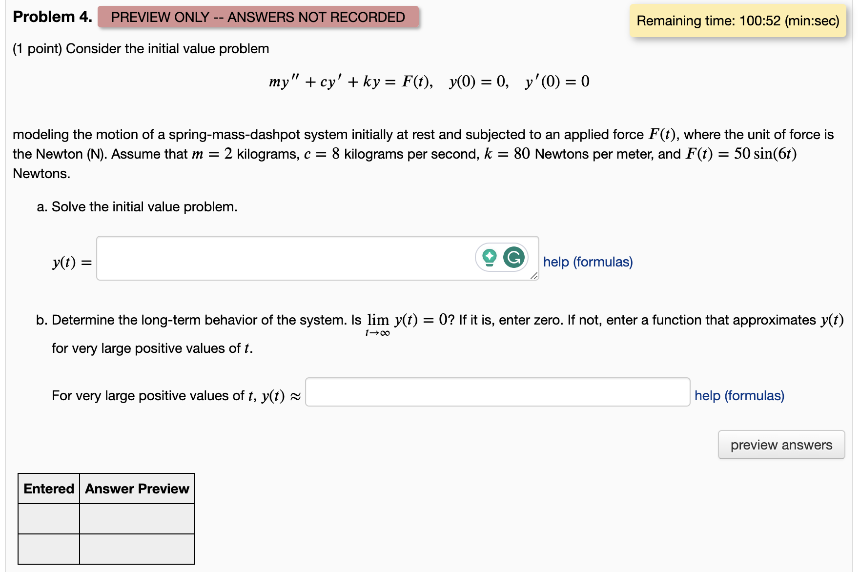 Solved Problem 4. PREVIEW ONLY -- ANSWERS NOT RECORDED (1 | Chegg.com