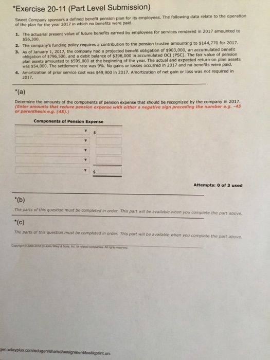 Solved Exercise 20-11 (Part Level Submission) Sweet Company | Chegg.com