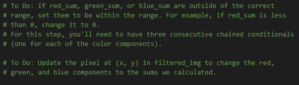 Solved To Do: If red_sum, green_sum, or blue_sum are outside | Chegg.com