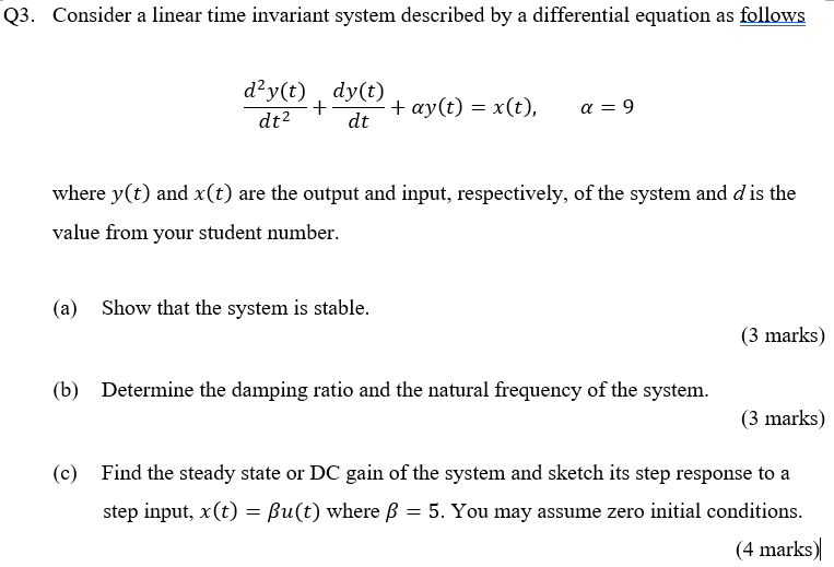 Solved Q3. Consider a linear time invariant system described | Chegg.com